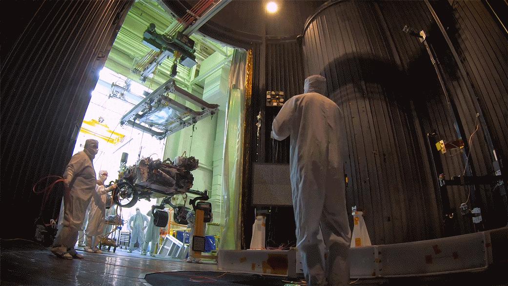 See Mars 2020 Rover Winched Into Air and Moved Into a Test Chamber ...